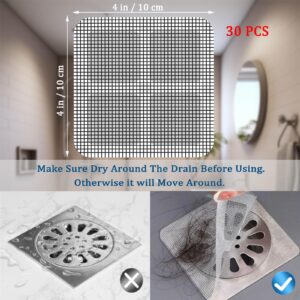 30 PCS, 4" x 4" Disposable Shower Drain Cover Hair Catcher Shower Drain Mesh Stickers for Bathroom, Laundry, Bathtub, Kitchen, and Sink - Effective for Human and Pet Hair