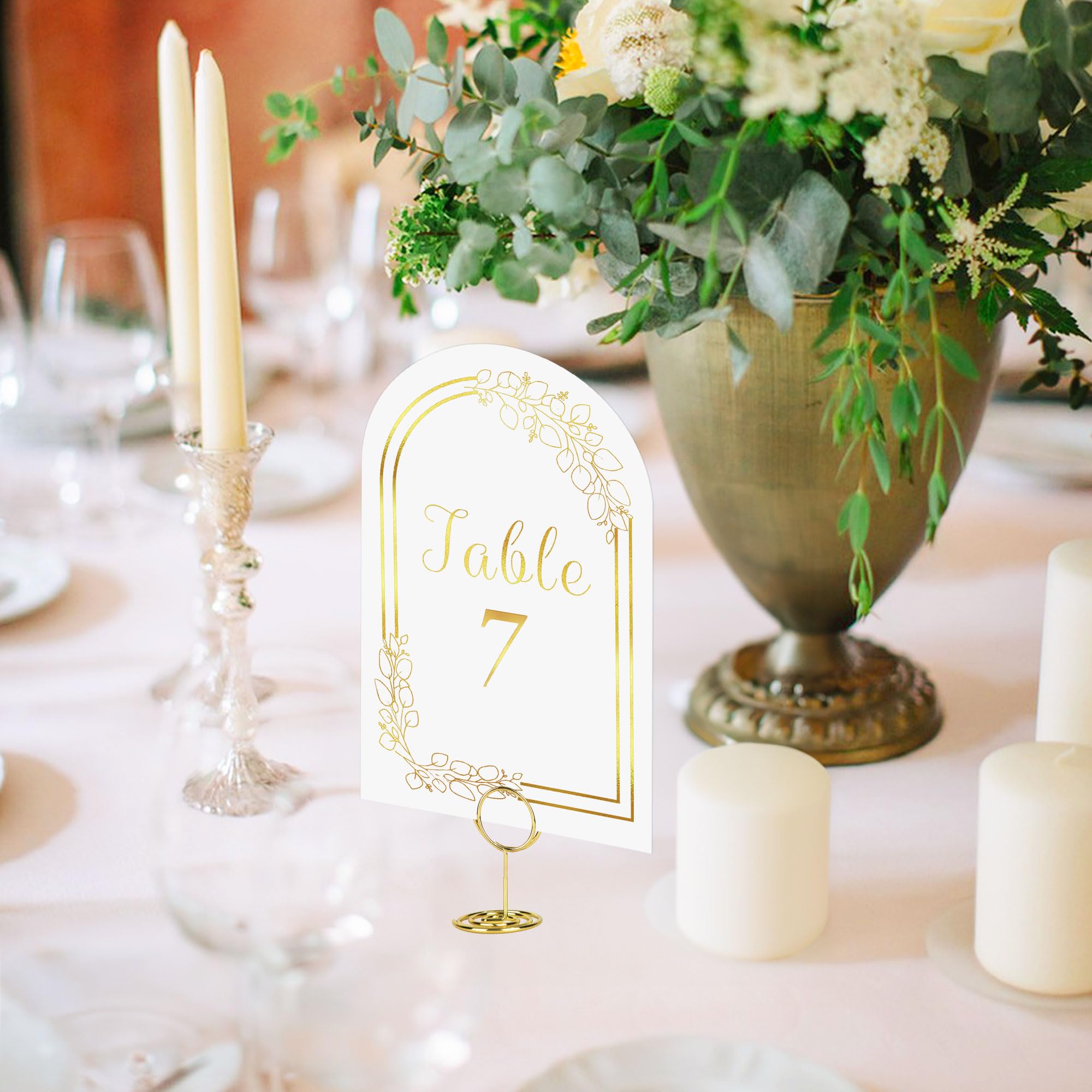 JOYIT 20 Sets Wedding Table Number 1-20 with 20 Pcs Table Number Holders, White Gold Table Number Cards with Place Card Holders, 4" x 6" Table Numbers for Wedding Reception and Birthday