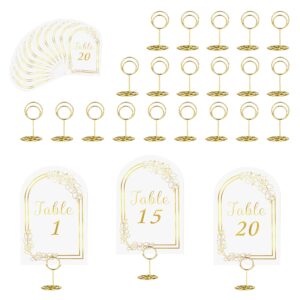 joyit 20 sets wedding table number 1-20 with 20 pcs table number holders, white gold table number cards with place card holders, 4" x 6" table numbers for wedding reception and birthday