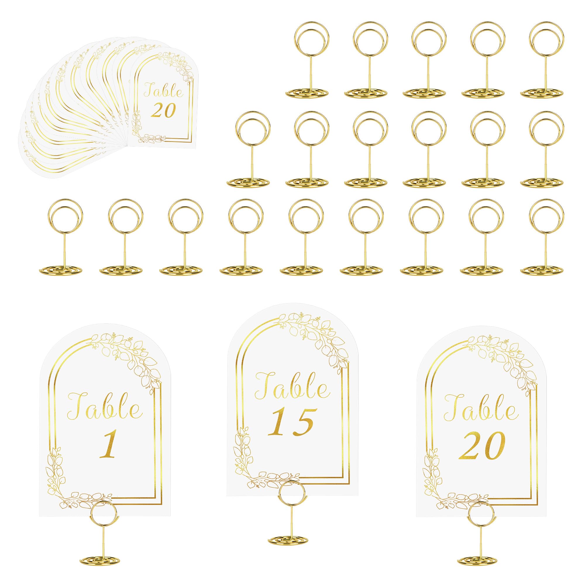 JOYIT 20 Sets Wedding Table Number 1-20 with 20 Pcs Table Number Holders, White Gold Table Number Cards with Place Card Holders, 4" x 6" Table Numbers for Wedding Reception and Birthday