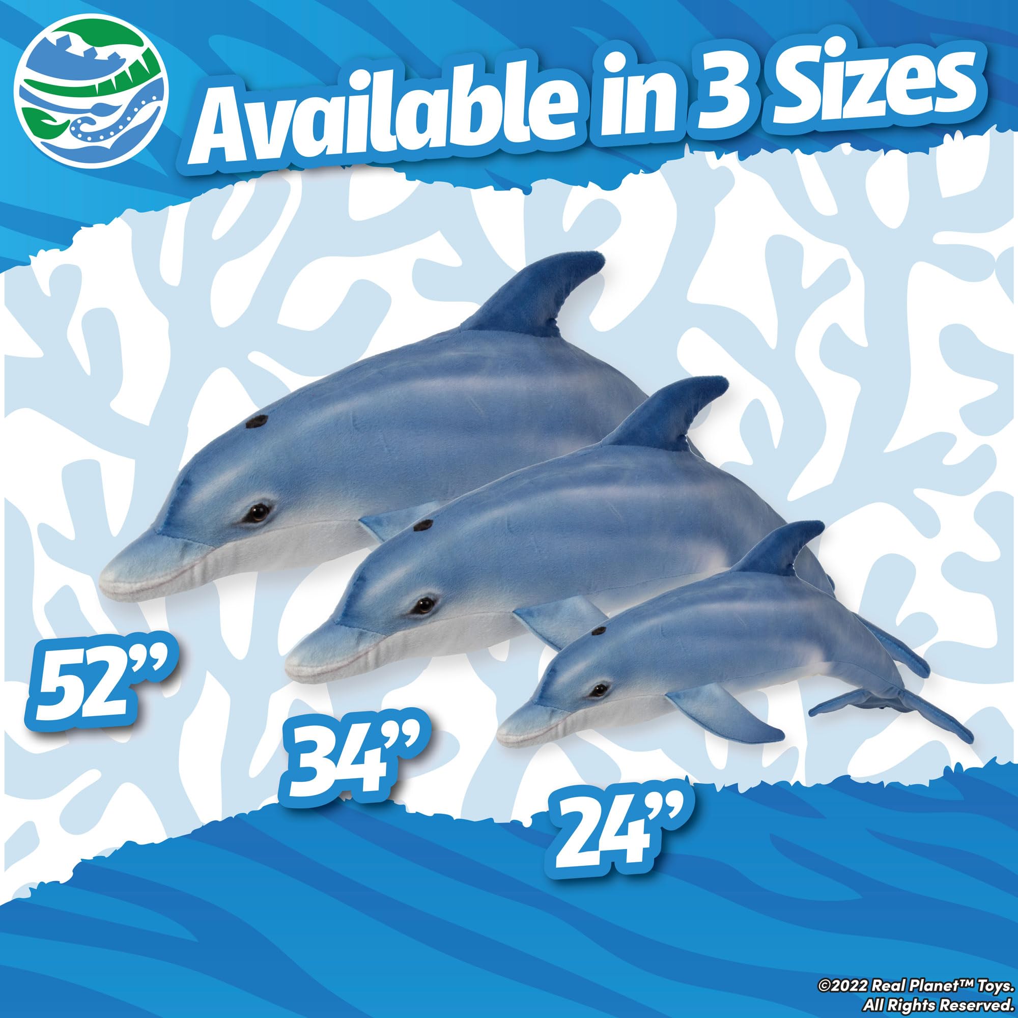 Real Planet 24" Dolphin Plush - Realistic Blue Dolphin Stuffed Animal, Cute Stuff Plush Animals Gift for Kids, Giant Stuffed Animals for Girls Pillows for Kids