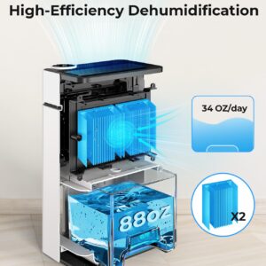 Dehumidifier, PLUSCENT 1000 Sq. Ft. Dehumidifiers for Home, 88 OZ Dehumidifier for Basement Bedroom Bathroom RV and Closet with Drain Hose, Auto Defrost, Auto Shut Off, Sleep Mode, 7 Colors LED Light