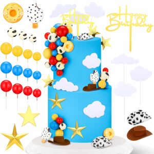 glikceil 57 pcs cartoon cake topper kit cow birthday party decorations red blue and yellow cake toppers cow baby shower supplies for cupcake party decorations