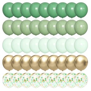 renjiro sage green gold confetti balloons 60pcs 12 inch olive green light pastel green latex balloons for baby shower woodland safari jungle bridal shower wedding birthday party decorations