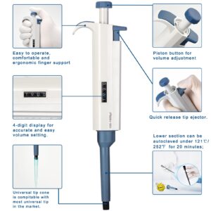 HUWAZINE micropipettes kit 2-20ul 20-200ul 100-1000ul, Universal Pipette Tips 100ul 200ul 1000ul, Linear Pipette Stand (SC-Pipettor-3pcs-D)