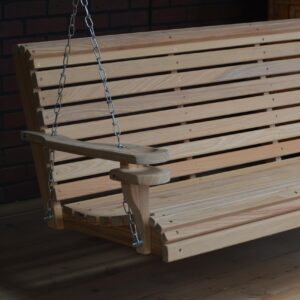 Generic 5FT Cypress Roll Porch Swing Made in USA with Hanging Hardware, Unfinished Natural Wood Tone