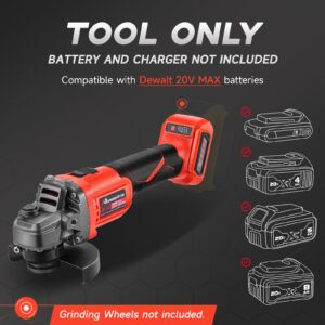 Mxmoonfree 4-1/2" Cordless Angle Grinder, Electric Angle Grinder Compatible with Dewalt Battery (Battery Not Included) for Grinding, Cutting, Polishing and Carving, Tool Only