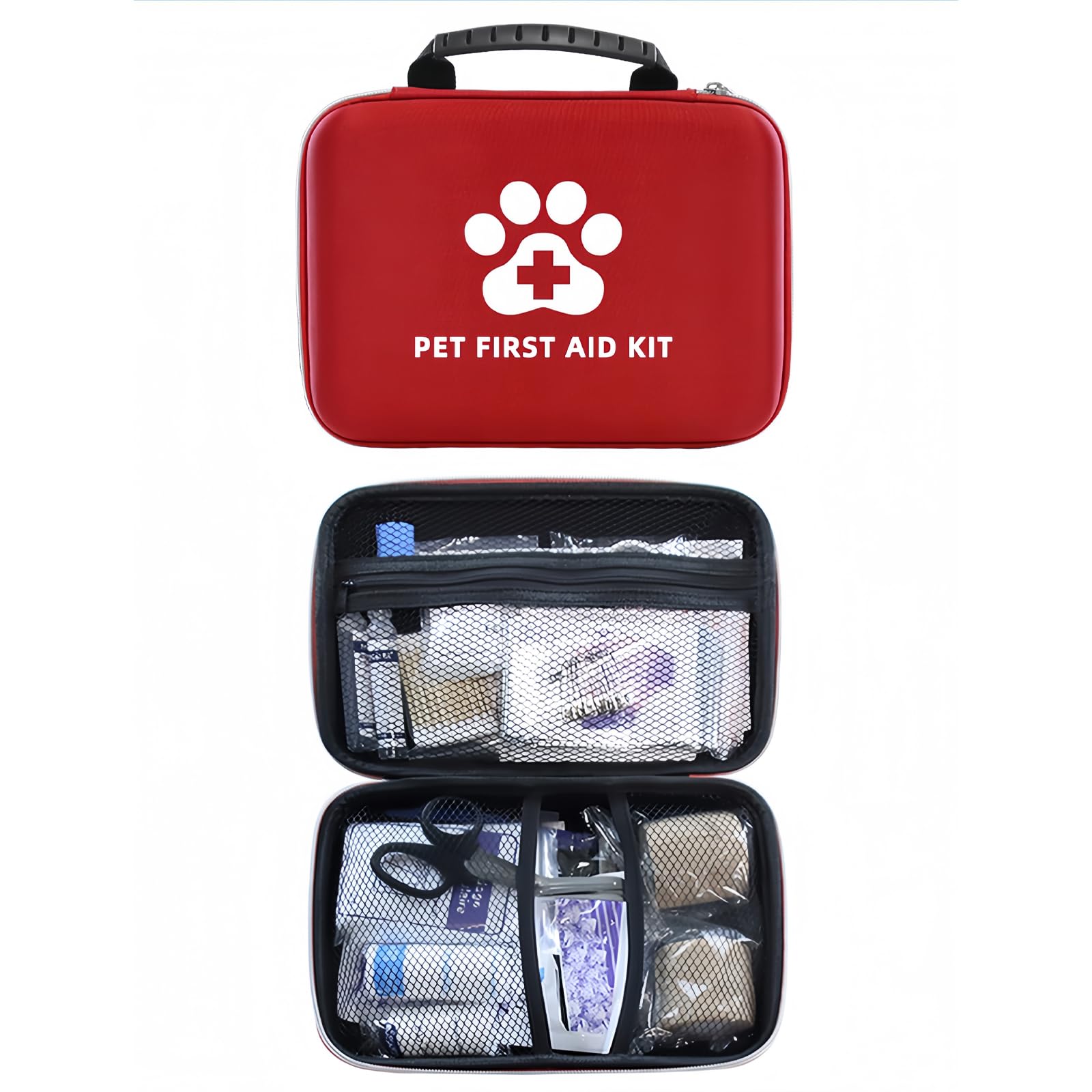 GongXueShu Dog First Aid Kit Home Travel Car First Aid Kit Emergency Kit Dog Travel Accessories – Pet Camping Essentials 101 Pieces with Thermometer and Mini First Aid Pouch & Emergency Collar, Red