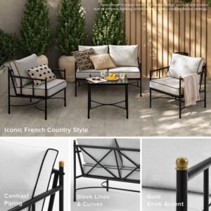 mopio Odelia Patio Furniture Set of 4, Outdoor Sectional Conversation Set, Small Metal Backyard, Front Porch, Balcony Furniture for Apartments, with Patio Chairs Set of 2, Loveseat, Coffee Table