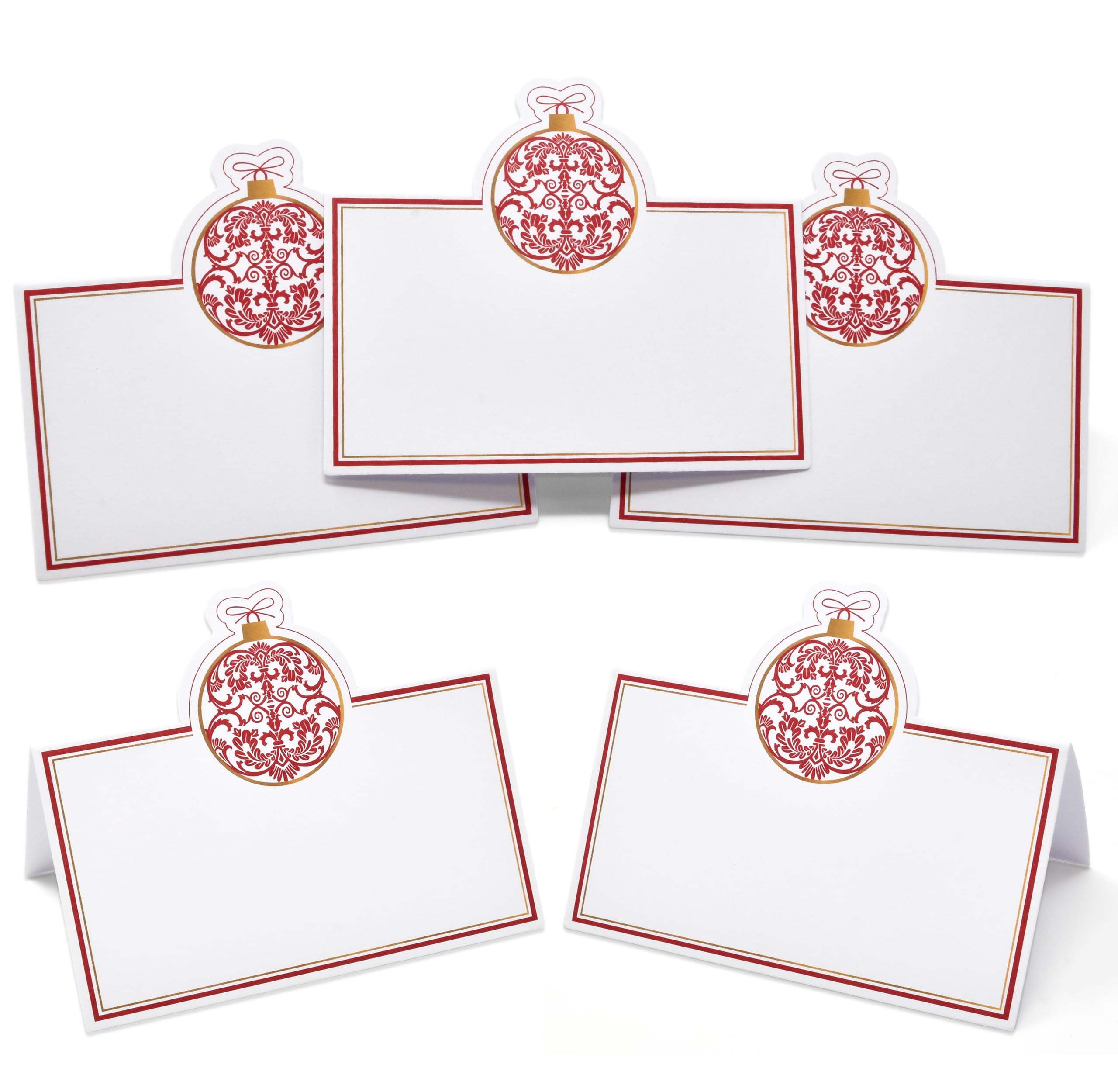 Gift Boutique 100 Pack Christmas Place Cards Holiday Seating Name Card Die Cut Xmas Ornement Bell Table Setting Folded Paper Tent Cards for Dinner Wedding Tables Placement Party Decorations 2" x 3.5"