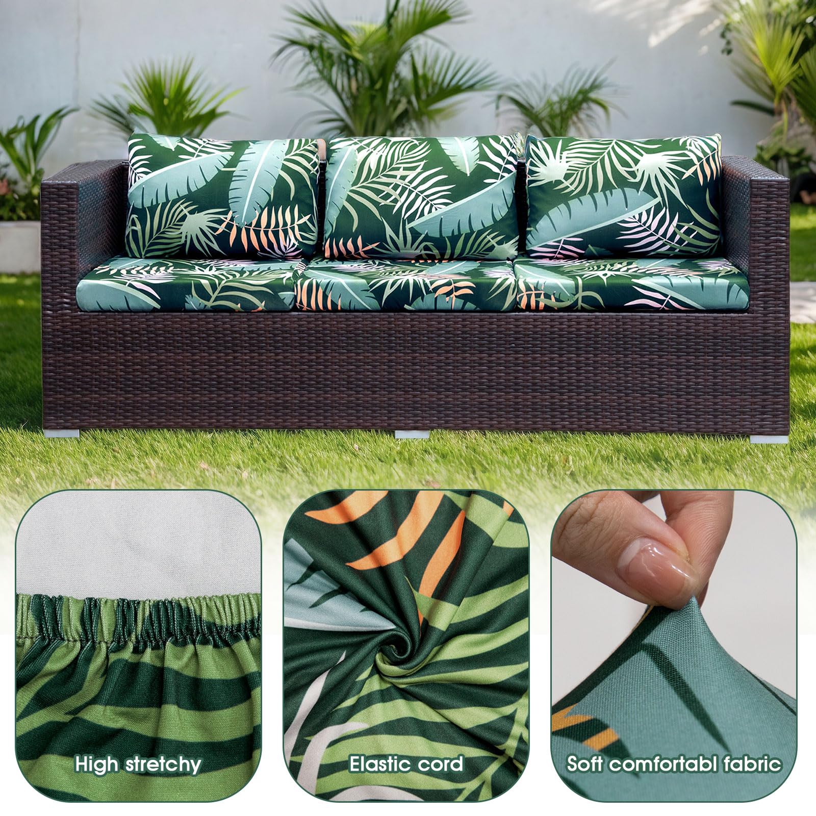 TOPCHANCES 6Pcs Printed Couch Cushion Covers,Stretch Cushion Cover Replacement Seat Cushion Cover Patio Furniture Cushions Couch,Pattern Sofa Slipcovers