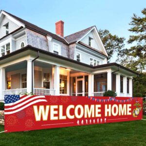 hippeny large welcome home military banner, us marine corps army homecoming yard sign, american soldier deployment returning home decor, big boot camp graduation banner