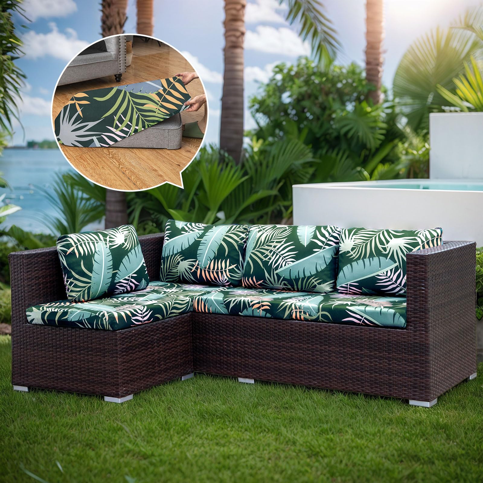 TOPCHANCES 6Pcs Printed Couch Cushion Covers,Stretch Cushion Cover Replacement Seat Cushion Cover Patio Furniture Cushions Couch,Pattern Sofa Slipcovers