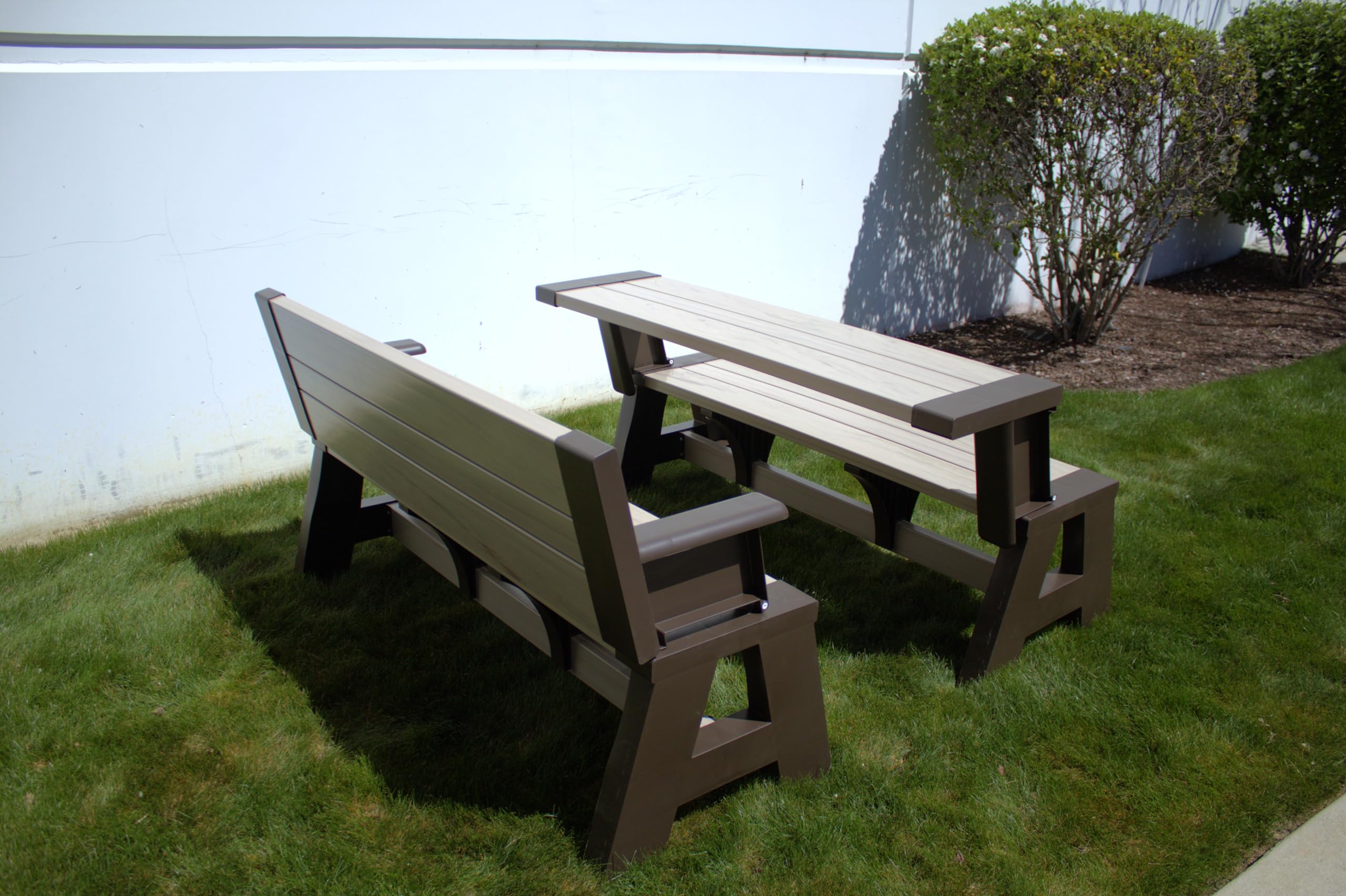 Convert-a-Bench Folding Resin Picnic Table and Bench | Mocha Driftwood