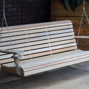 Generic 5FT Cypress Roll Porch Swing Made in USA with Hanging Hardware, Unfinished Natural Wood Tone