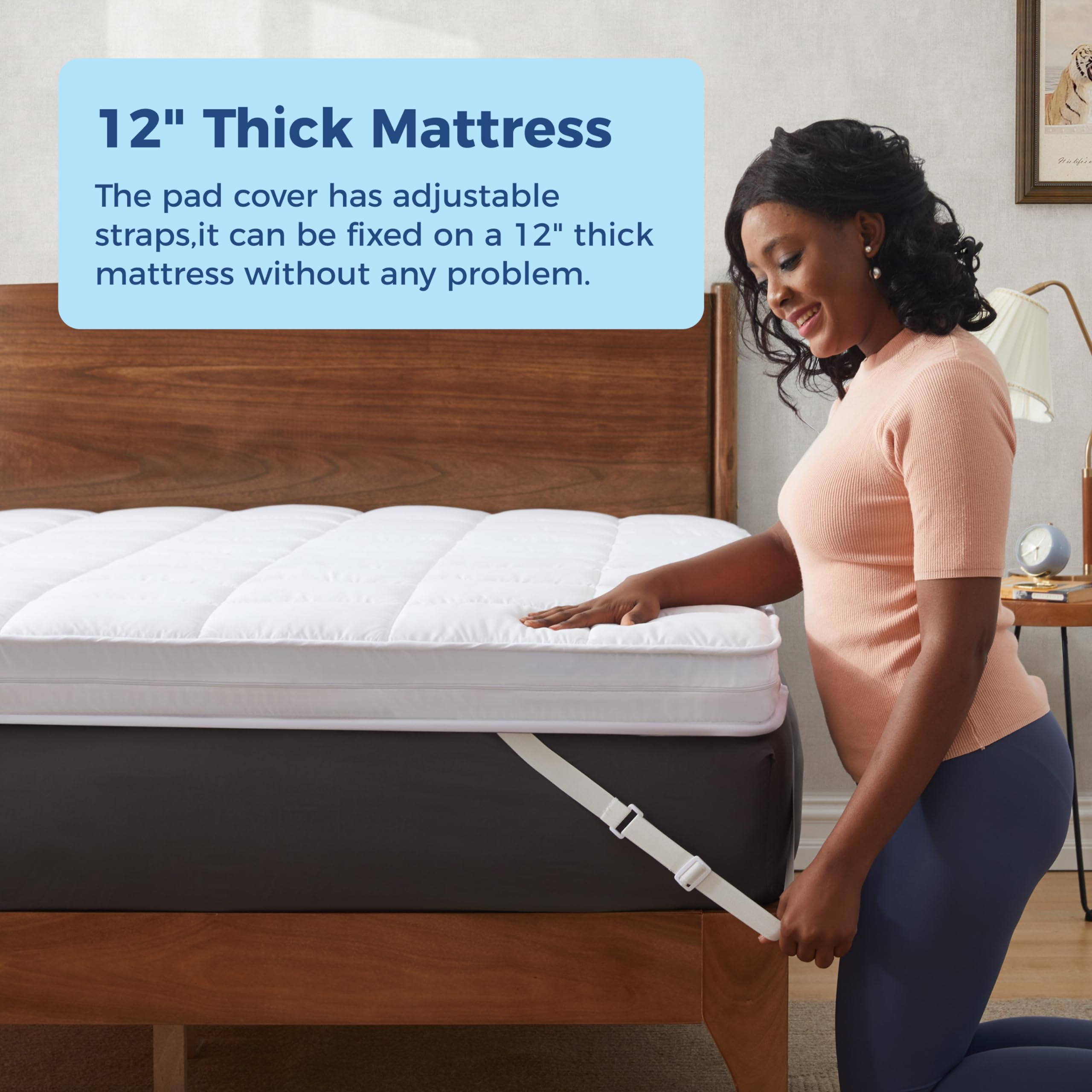 Jamdok King Size Dual Layer 4 Inch Firm Gel Memory Foam Mattress Topper for Back Pain,Mattress Pad with Removable Pillow Top Cover,(79X75X4”) White