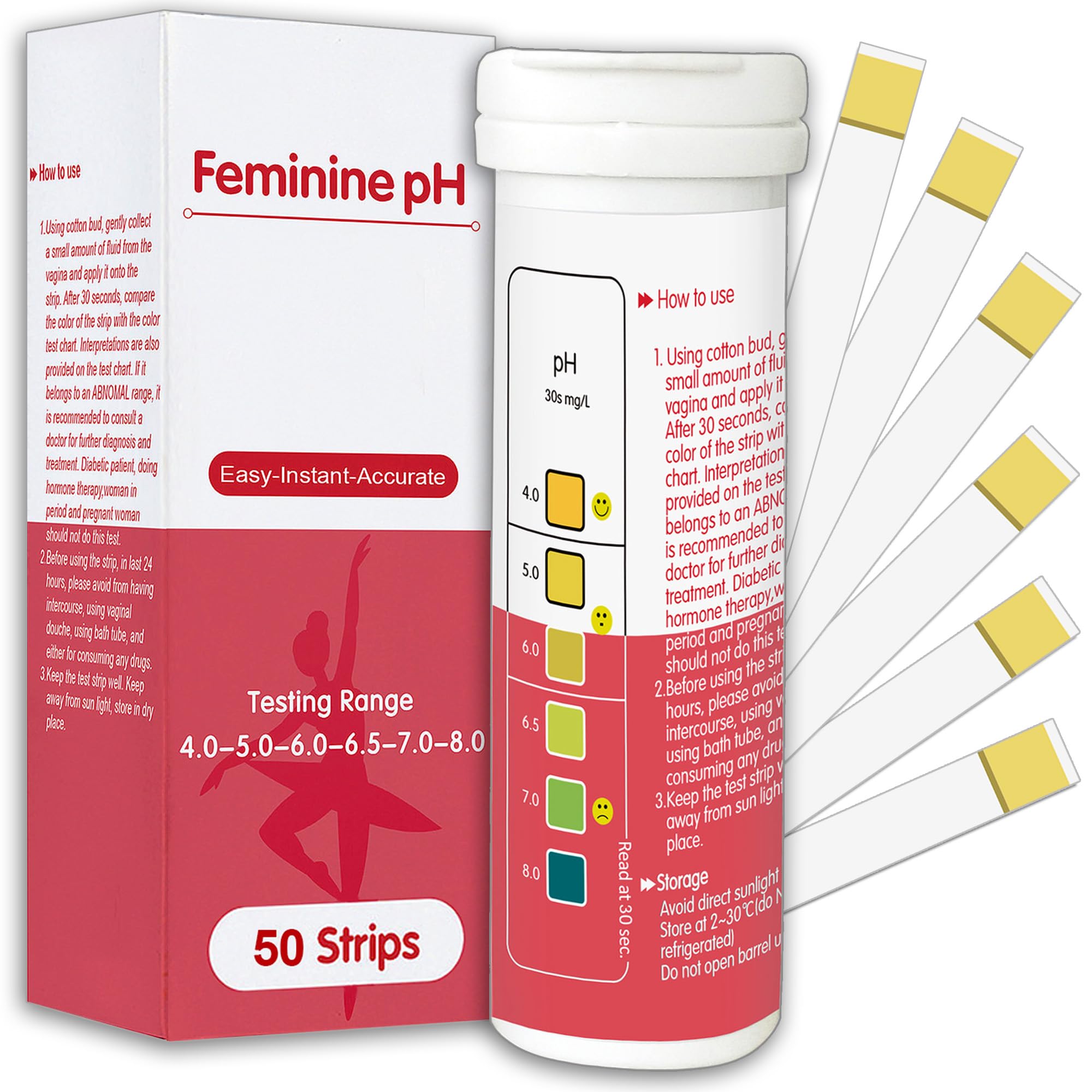 50ct Vaginal pH Test Strips for Women, Easy to Use for Quick & Accurate Results - pH Balance Test Strips for Women to Monitor Feminine Hygiene & Detect Any Imbalances, Easy to Read Results