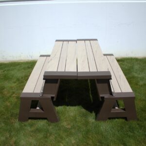 Convert-a-Bench Folding Resin Picnic Table and Bench | Mocha Driftwood