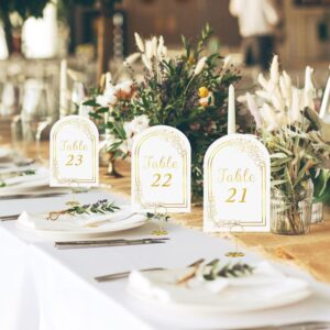 JOYIT 20 Sets Wedding Table Number 1-20 with 20 Pcs Table Number Holders, White Gold Table Number Cards with Place Card Holders, 4" x 6" Table Numbers for Wedding Reception and Birthday