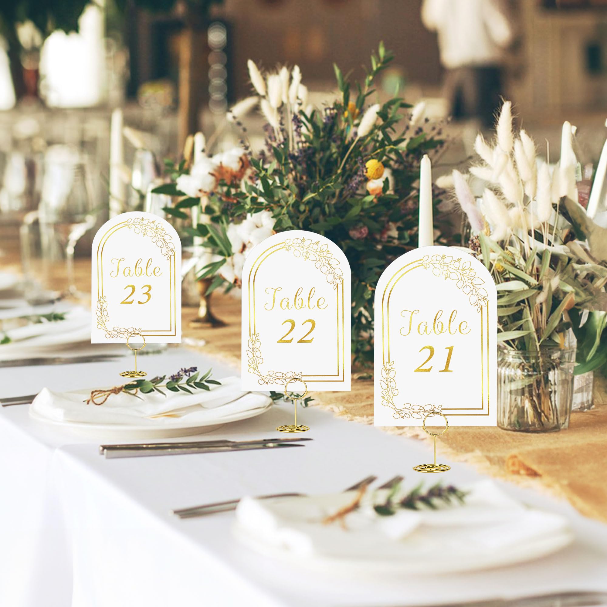 JOYIT 20 Sets Wedding Table Number 1-20 with 20 Pcs Table Number Holders, White Gold Table Number Cards with Place Card Holders, 4" x 6" Table Numbers for Wedding Reception and Birthday