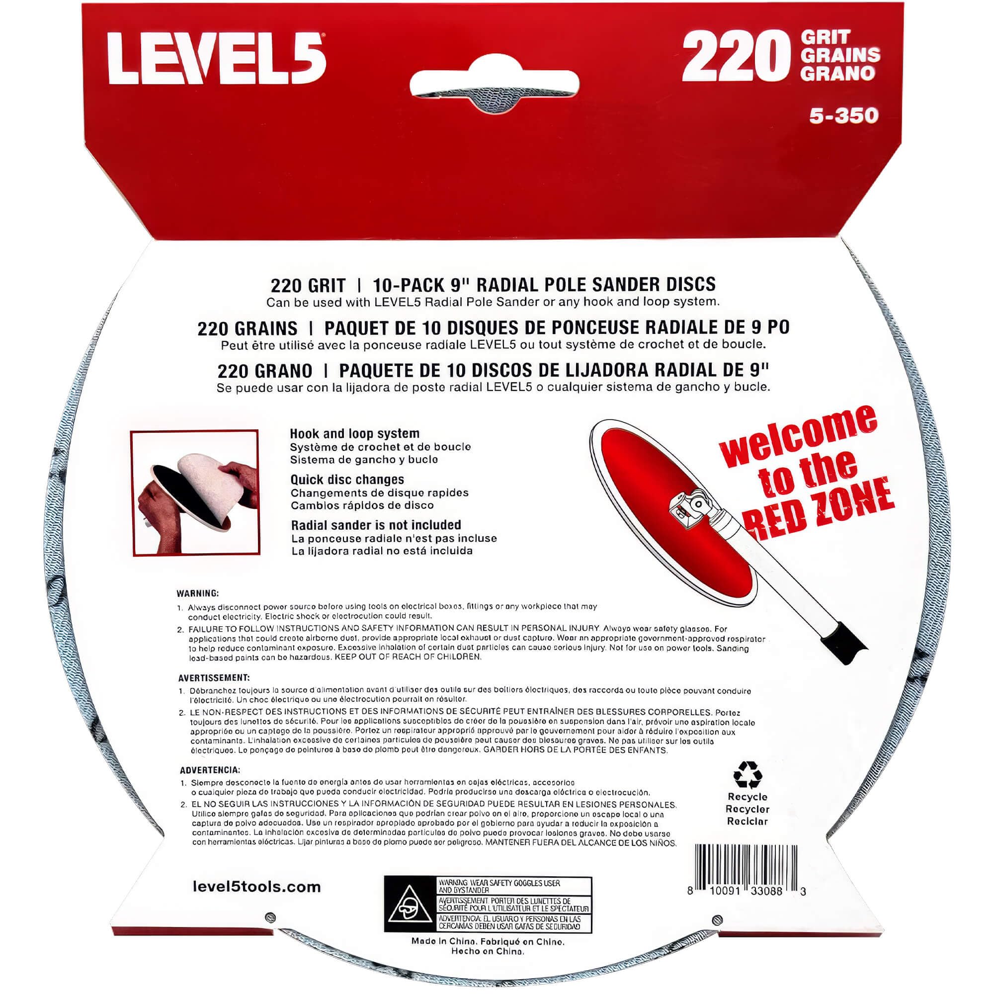 LEVEL5 220 Grit 9" Radial Drywall Radial Sander Disc - 10 Pack | 5-350