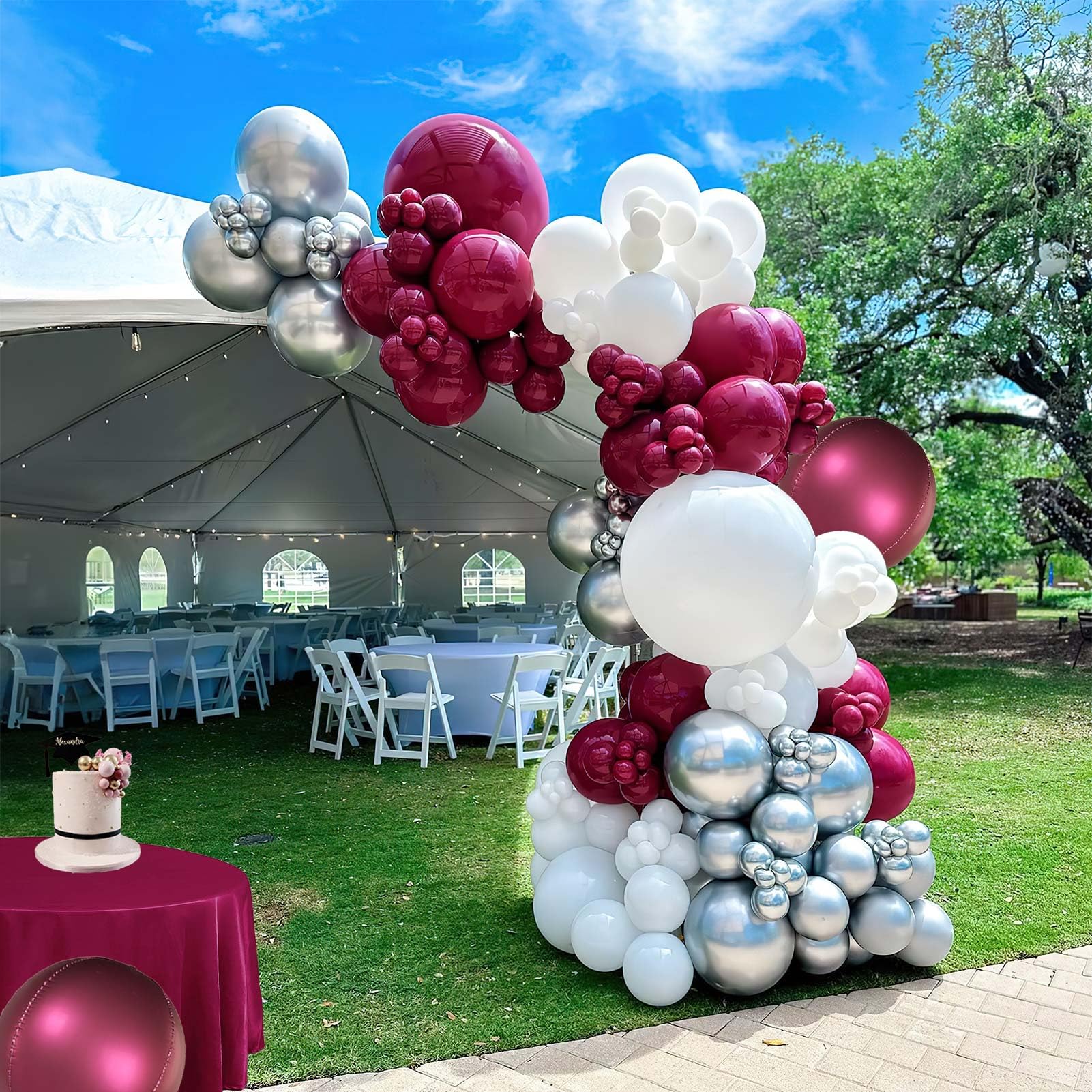 Maroon and silver Balloon Garland Arch Kit 118 Pcs Burgundy and White silver Rubber Balloons for Wedding Baby Shower graduation Birthday 2025 New Year Party Decoration