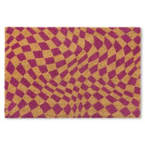 town & country terra emmett groovy checkerboard door mat, natural coir, heavyweight, non-slip entryway mat, purple, 18"x30"