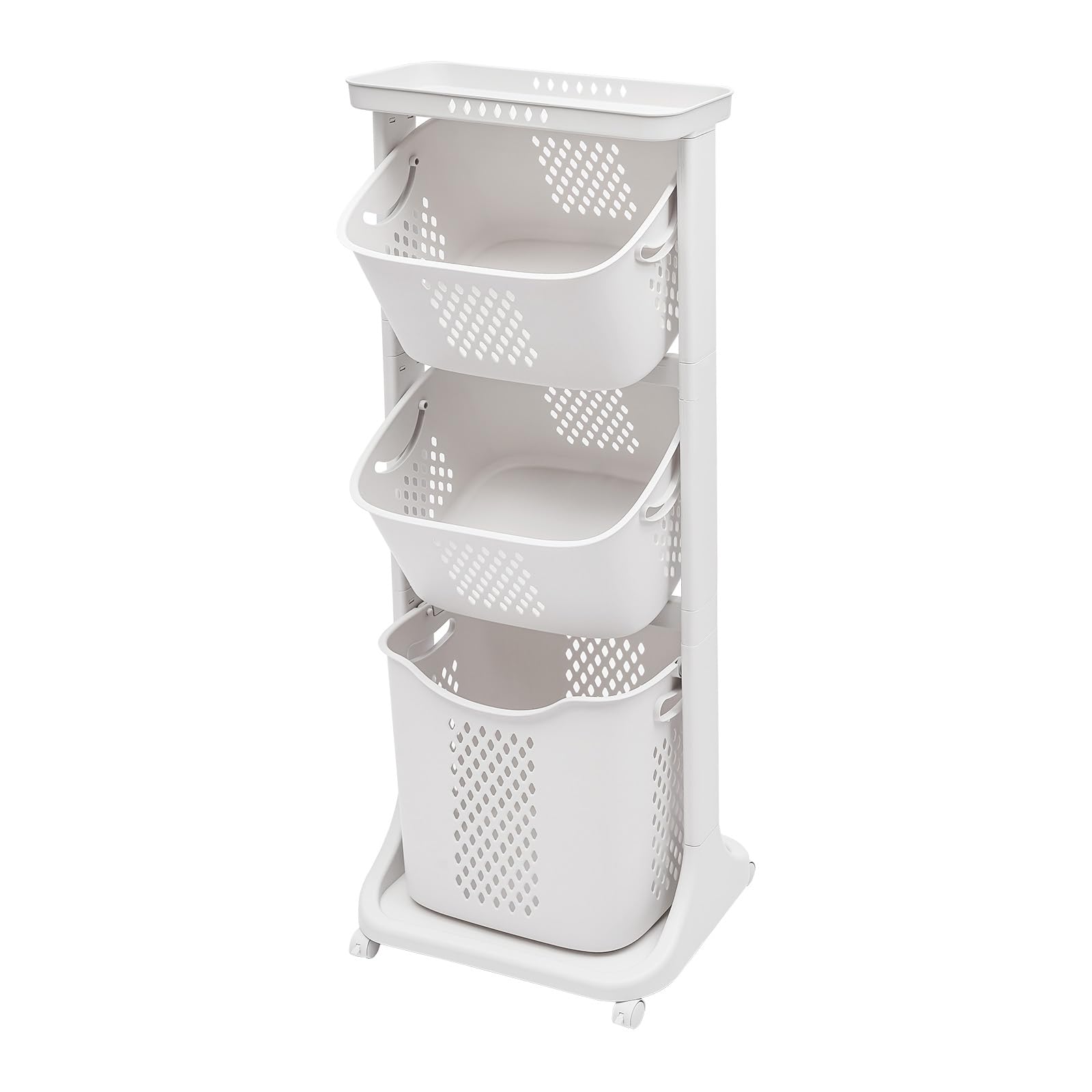 Laundry Basket with Wheels, 3-Tier Rolling Laundry Sorter with Removable Storage Basket Stackable Laundry Hamper Organizer for Bathroom, Kitchen, Office