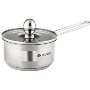 daniks mini 0.8 quart stainless steel saucepan with glass lid | induction small sauce pot | dishwasher safe pot | pot for boiling, milk, spaghetti, soup for 1 person | silver