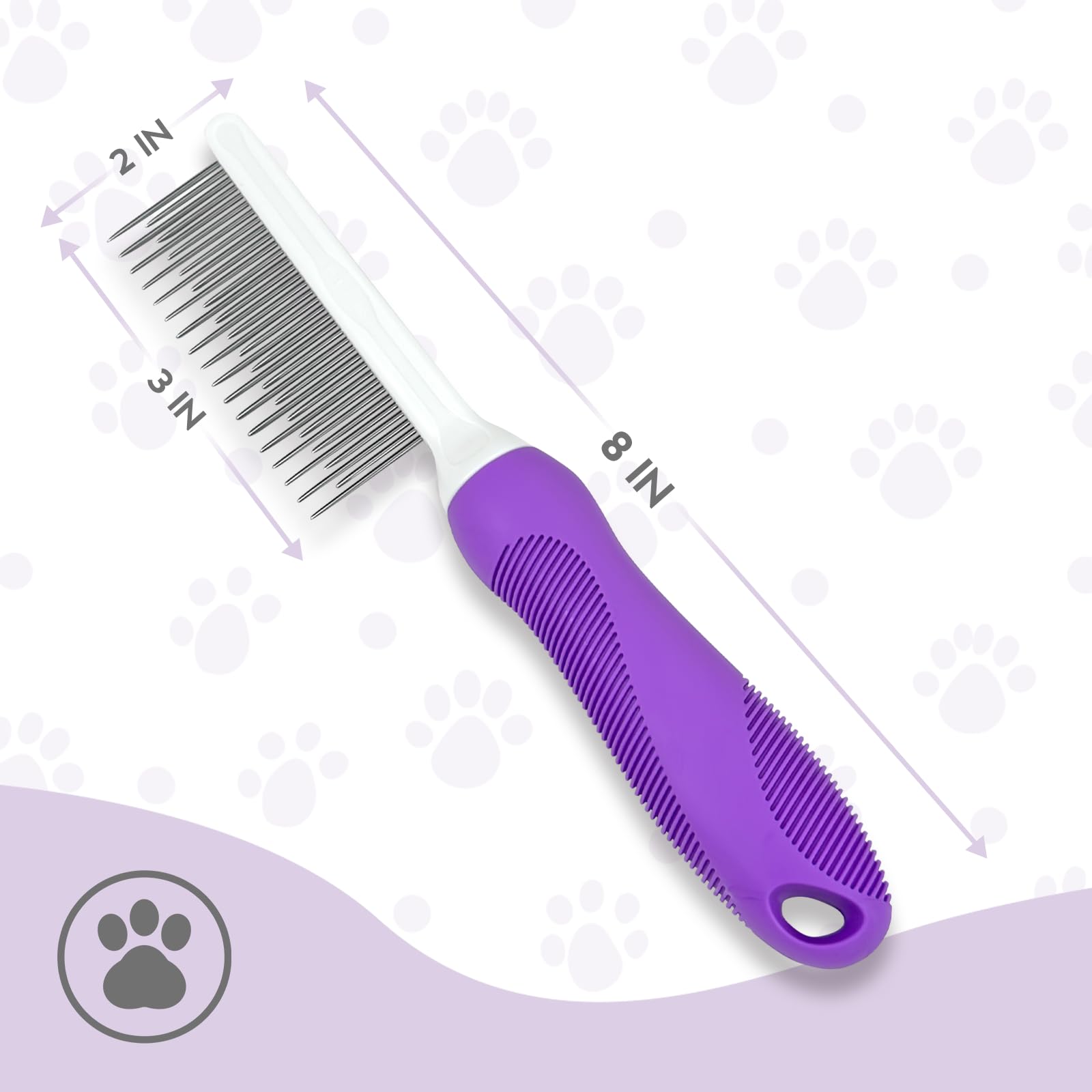 Detangling Pet Comb for Dog & Cat, Grooming Comb with Long & Short Stainless Steel Teeth, Safely Remove Knots & Tangles for Healthy Shiny Coat, Gentle Effective Detangling Tool for Pet Hair (Purple)