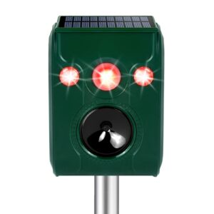 pgfit solar animal repeller. ultrasonic animal repellent. with flashing led light and alarm to expel cats, dogs, squirrels, deer, raccoons, skunks, rabbits, foxes, etc