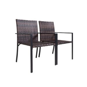 y enjoy 2 pieces patio chairs set,outdoor wicker dining chairs all-weather pe rattan armchair,steel frame,w/armrests for garden outdoor furniture for backyard deck (brown)