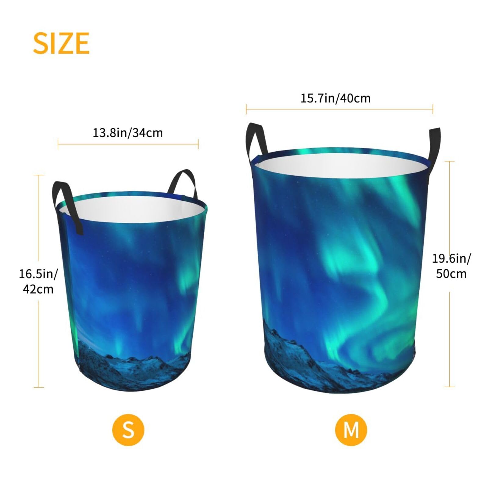 Northern Lights Oxford Cloth Polyester Cloth Circular Laundry Bucket Bedroom Living Room Special Car Trunk Tally Bucket Uv Full Screen Printed Laundry Bucket Dirty Clothes Bucket Circular Hammer