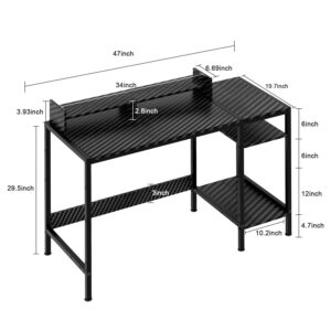 MINOSYS Computer Desk - 47 Inch Home Office Desk with Storage, Gaming Desk with Monitor Stand, Modern Simple Study Table, Adjustable Storage Space