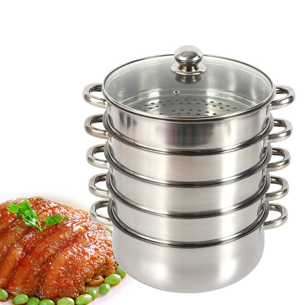 Multipurpose Stock Pot and Steamer Pot 5 Tier Pasta Pot Cooker Pot Kitchen Steaming Cookware with Lid for Cooking Vegetables, Seafood,Soups, Stews (17.71'' H)