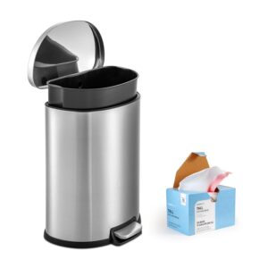 qualiazero 50l/13gal stainless steel commercial/kitchen step trash can & 13 gal trash bag set, soft close lid, d shape (50l d shape & 50 bags)