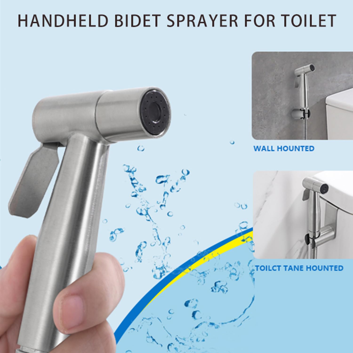 GCGWEQS Handheld Toilet Bidet, Sprayer for Toilet-Adjustable Water Pressure Control with Bidet Hose for Feminine Wash, Cloth Diaper for Baby Wash, Brushed Nickel Handheld Sprayer Kit