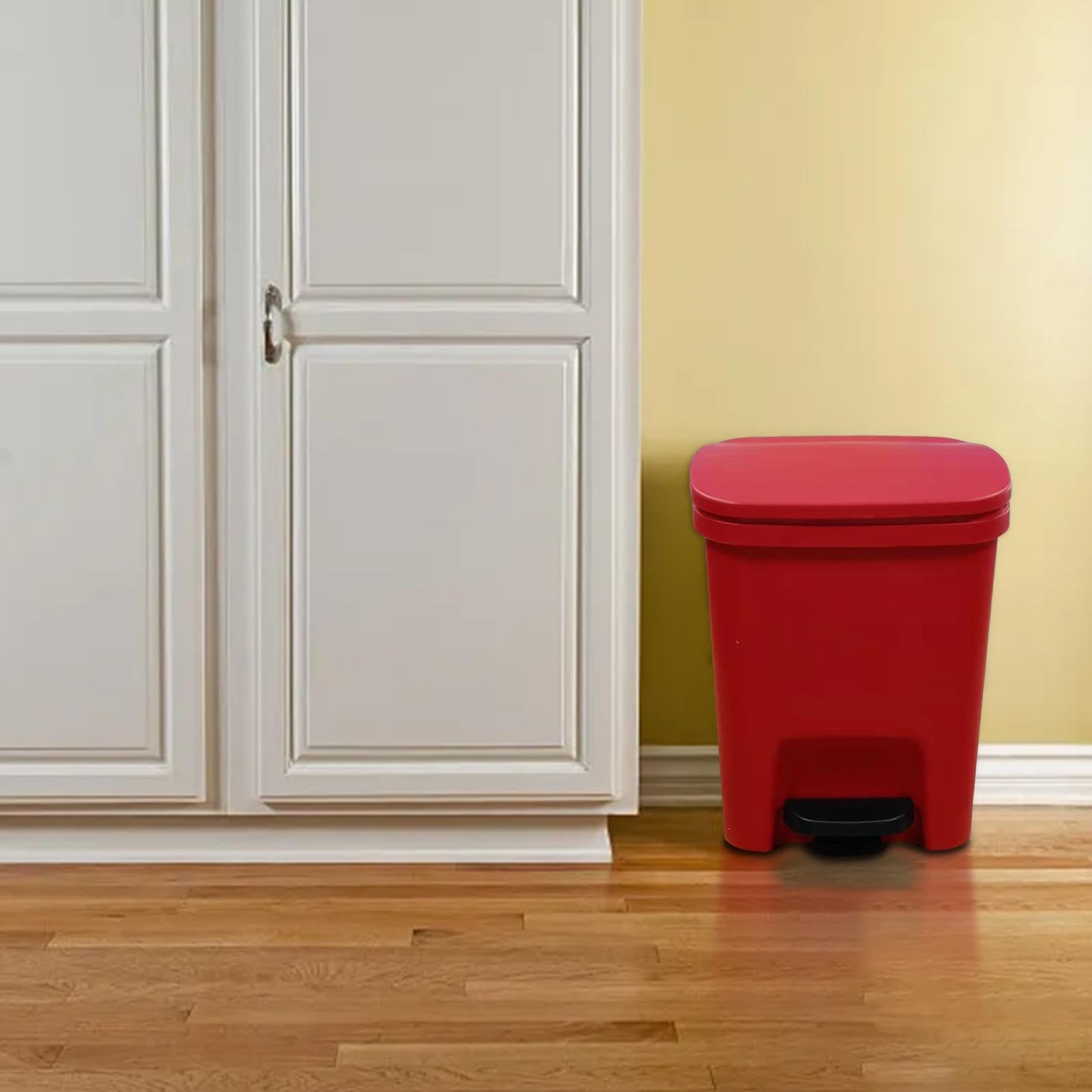 DNCG Step-On Trash Can, Kitchen Garbage Bin with Soft Close Lid, Waste Bin Protection, Rectangular Trash Can Foot Pedal Operation for Bathroom, Kitchen, Refer to description, Ruby red