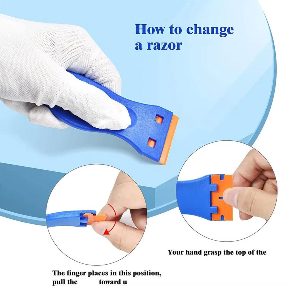 Multifunctional Glue Removal Shovel, Putty Knife, Sticker Remover Tool, Car Sticker Remover, Plastic Razor Blades, Plastic Scraper Tool for Removing Labels Stickers Decals Taping(Blue*1+10 blade)