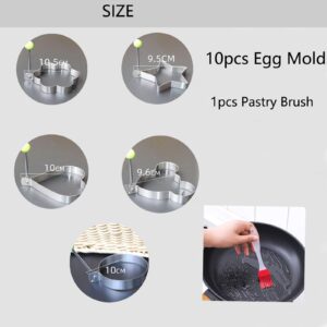 10pcs Egg Molds Egg Shaper Egg Ring For Frying Eggs Stainless Steel Nonstick Pancake Maker with Handle Egg Fryer Mold Cooking Breakfast Accessories