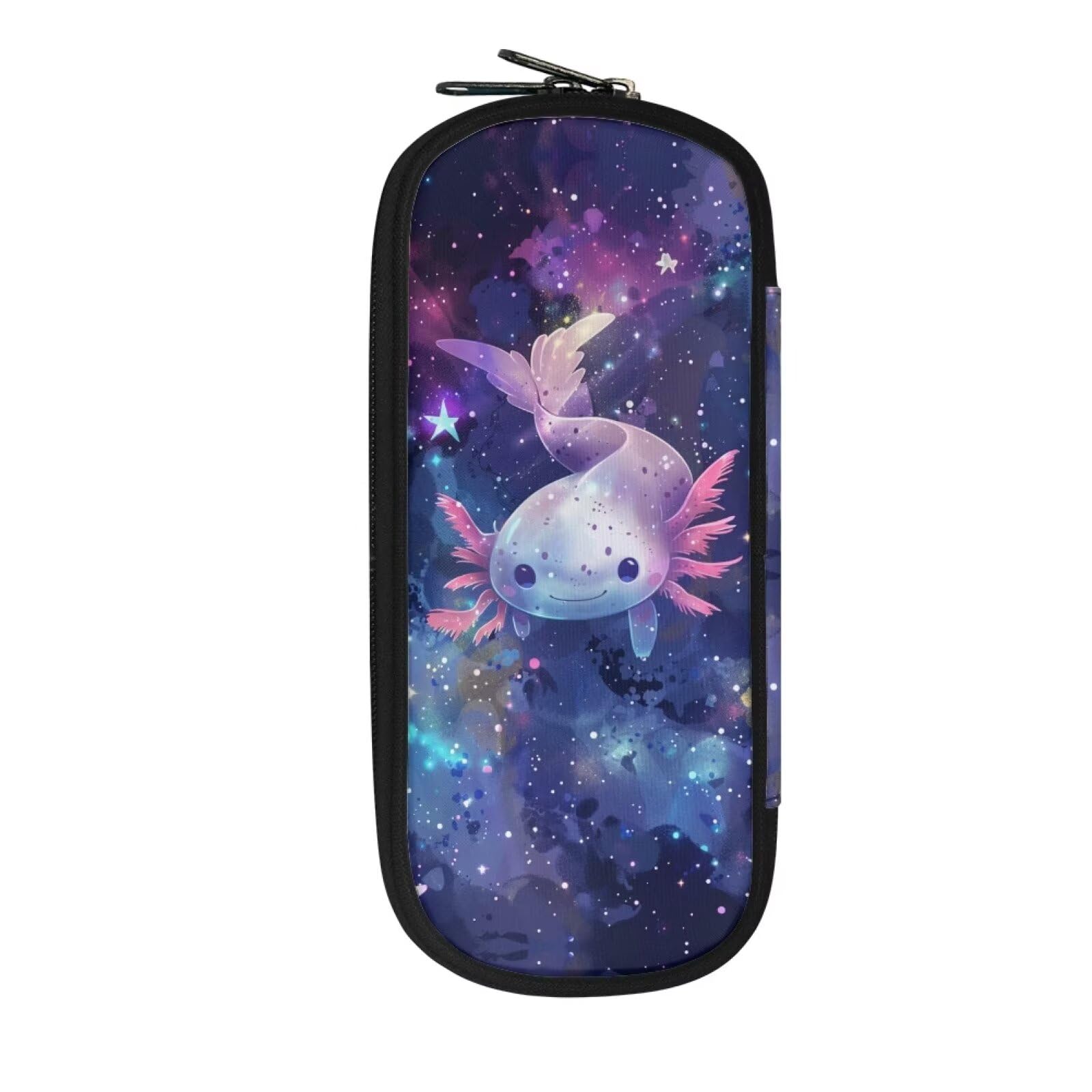 Lotusorchid Galaxy Axolotl Pencil Bag Pen Case, High Capacity Cute Students Kids Pencil Pouch with Zipper, Large Opening Handy Pen Holder Bag Cosmetic Bag Multi-function Bag for Office School