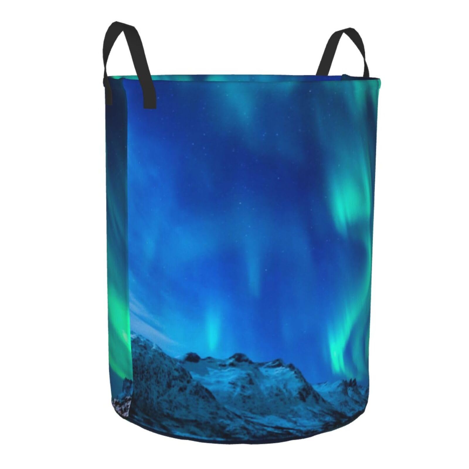 Northern Lights Oxford Cloth Polyester Cloth Circular Laundry Bucket Bedroom Living Room Special Car Trunk Tally Bucket Uv Full Screen Printed Laundry Bucket Dirty Clothes Bucket Circular Hammer