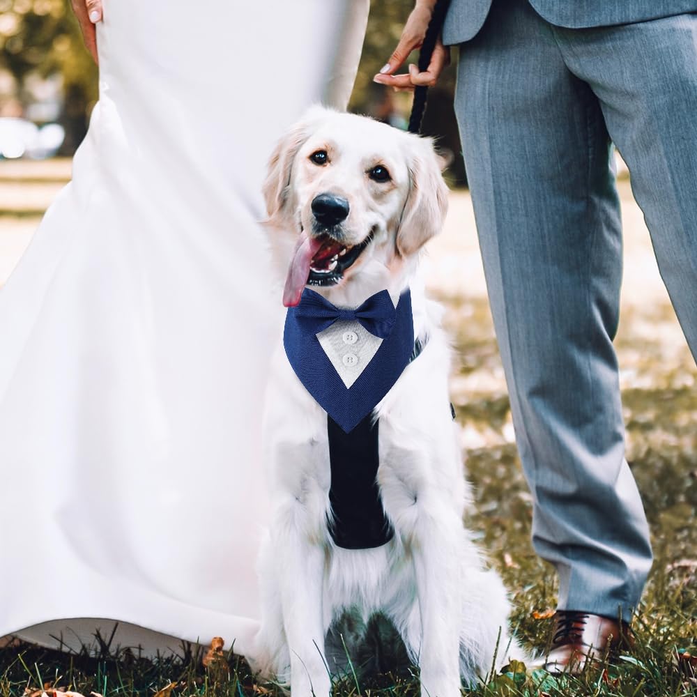 DOGTACT Dog Tuxedo, Formal Dog Wedding Bandana Adjustable Pet Collar with Bow, Small, Medium and Large Dog Wedding Clothing, Birthday Gifts for Dogs