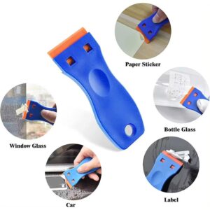 Multifunctional Glue Removal Shovel, Putty Knife, Sticker Remover Tool, Car Sticker Remover, Plastic Razor Blades, Plastic Scraper Tool for Removing Labels Stickers Decals Taping(Blue*1+10 blade)