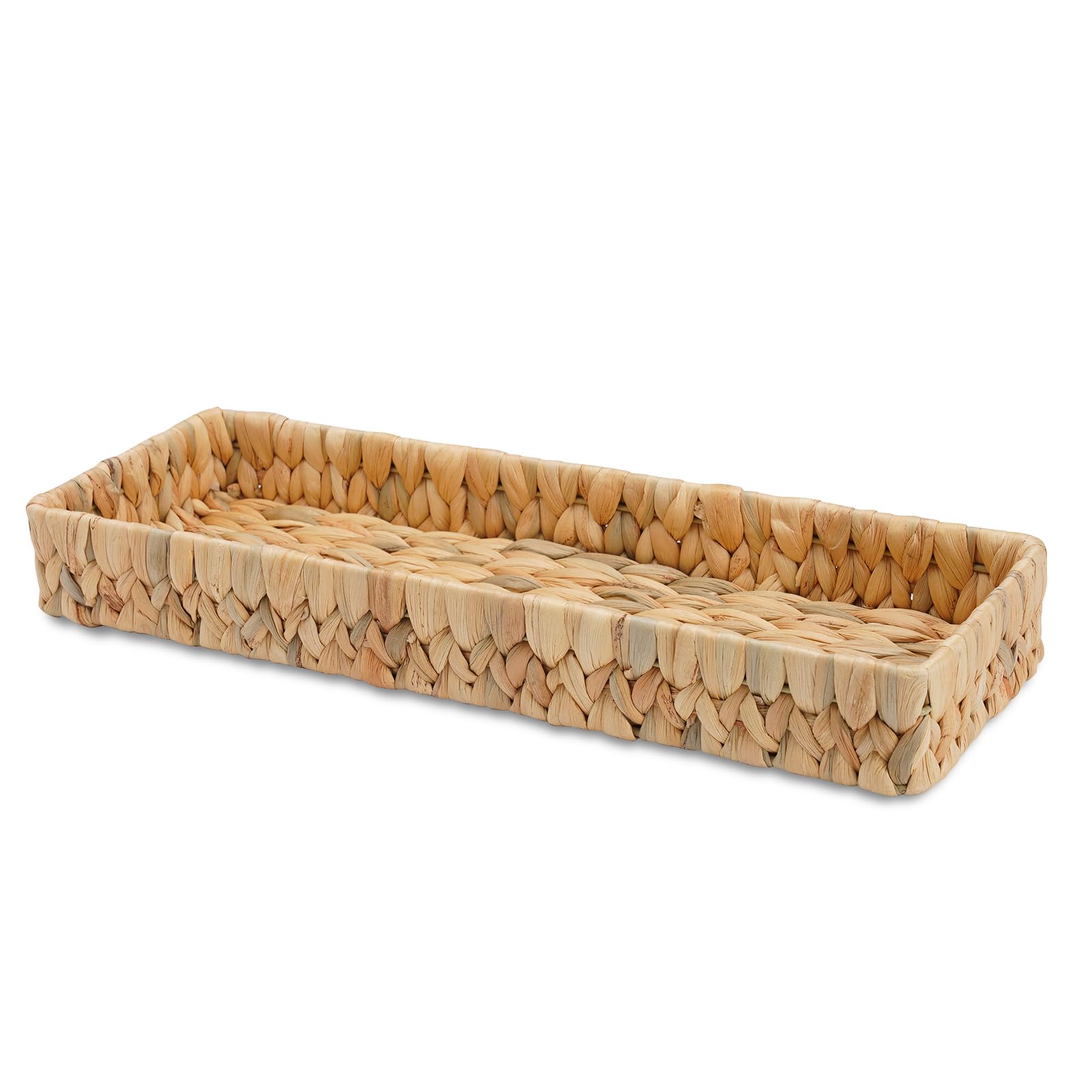 MTJYQYF Woven Bathroom Trays Toilet Tray - 17 IN Bathroom Counter Tray Countertop Tray for Storage Toilet Paper Hand Towel Cosmetics, Water Hyacinth Vanity Organizer Tray Decorative Tray - 17x6x2.2 IN