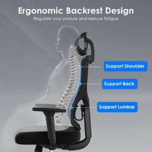 Soohow Ergonomic Mesh Office Chair, Computer Desk Chair Ergonomic, High Back Office Chair with Headrest, Adjustable Lumbar Support and 3D Armrests.