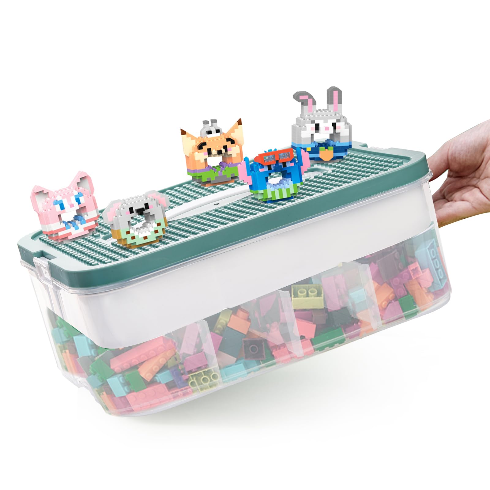 ZEAYEA Stackable Toys Organizer Storage Case, Stackable Storage Container with 16 Compartments, Plastic Building Blocks Storage Box for Blocks, Beads, Beauty Supplies, Sewing Accessories