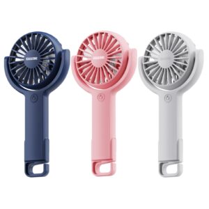 kalazone mini handheld fan 3 pack, rechargeable portable hand held fan,5 speed with base small desk fan,180° rotatable fan for travel/games/season/outdoor/office/makeup/concerts