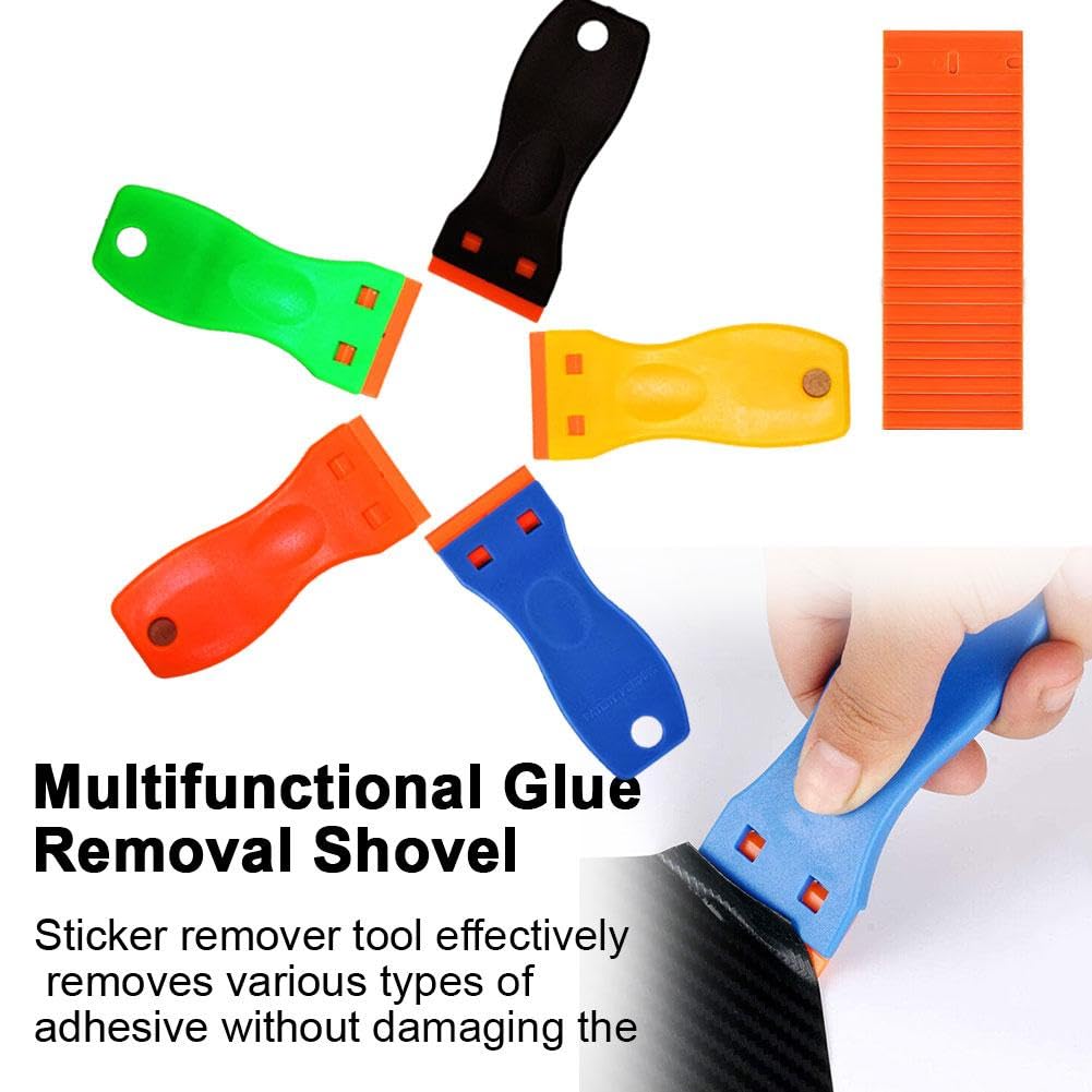 Multifunctional Glue Removal Shovel, Putty Knife, Sticker Remover Tool, Car Sticker Remover, Plastic Razor Blades, Plastic Scraper Tool for Removing Labels Stickers Decals Taping(Blue*1+10 blade)