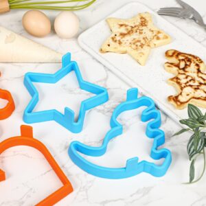 Kamehame Silicone Pancake Molds for Heart, Star, Dinosaur, Unicorn Shape Pancakes, 4 Pack Nonstick Pancake Shaper for kids, Fun Cake Ring Mold for Griddle Cooking